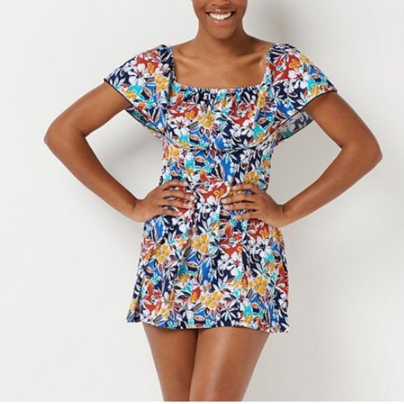 Fit 4 U | Swim | Fit 4 U Off The Shoulder Ruffle Swim Dress 55 | Poshmark